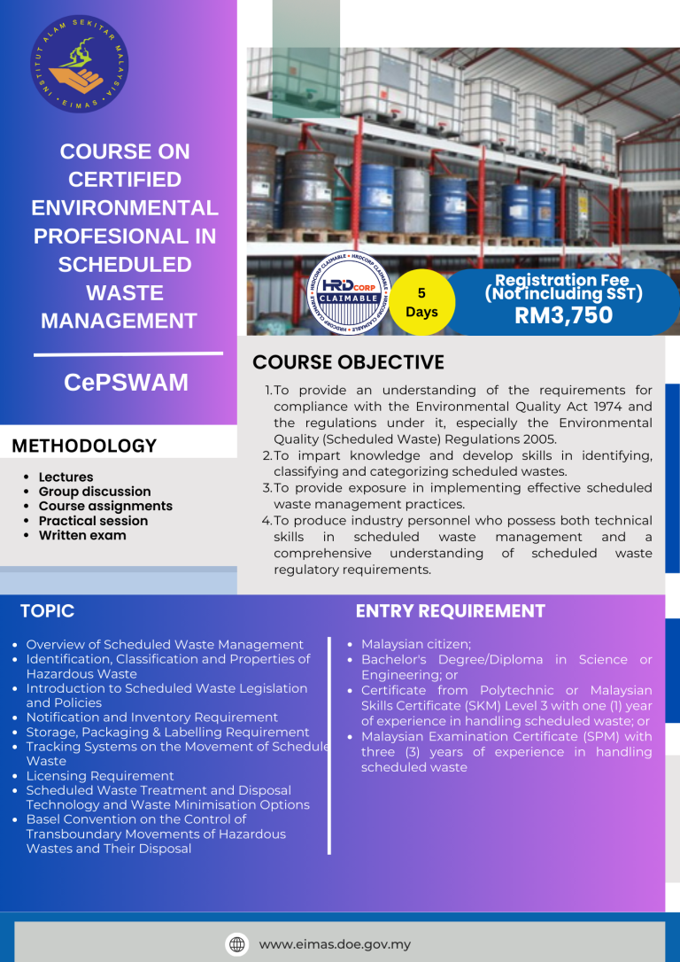 Course on Certified Environmental Professional in Scheduled Waste ...