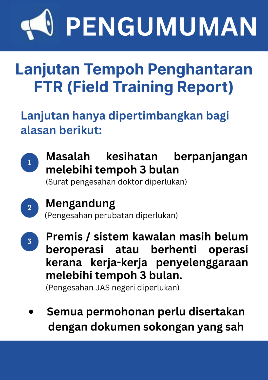 Lanjutan Tempoh Penghantaran FTR (Field Training Report) – Institut Alam Sekitar Malaysia (EiMAS)